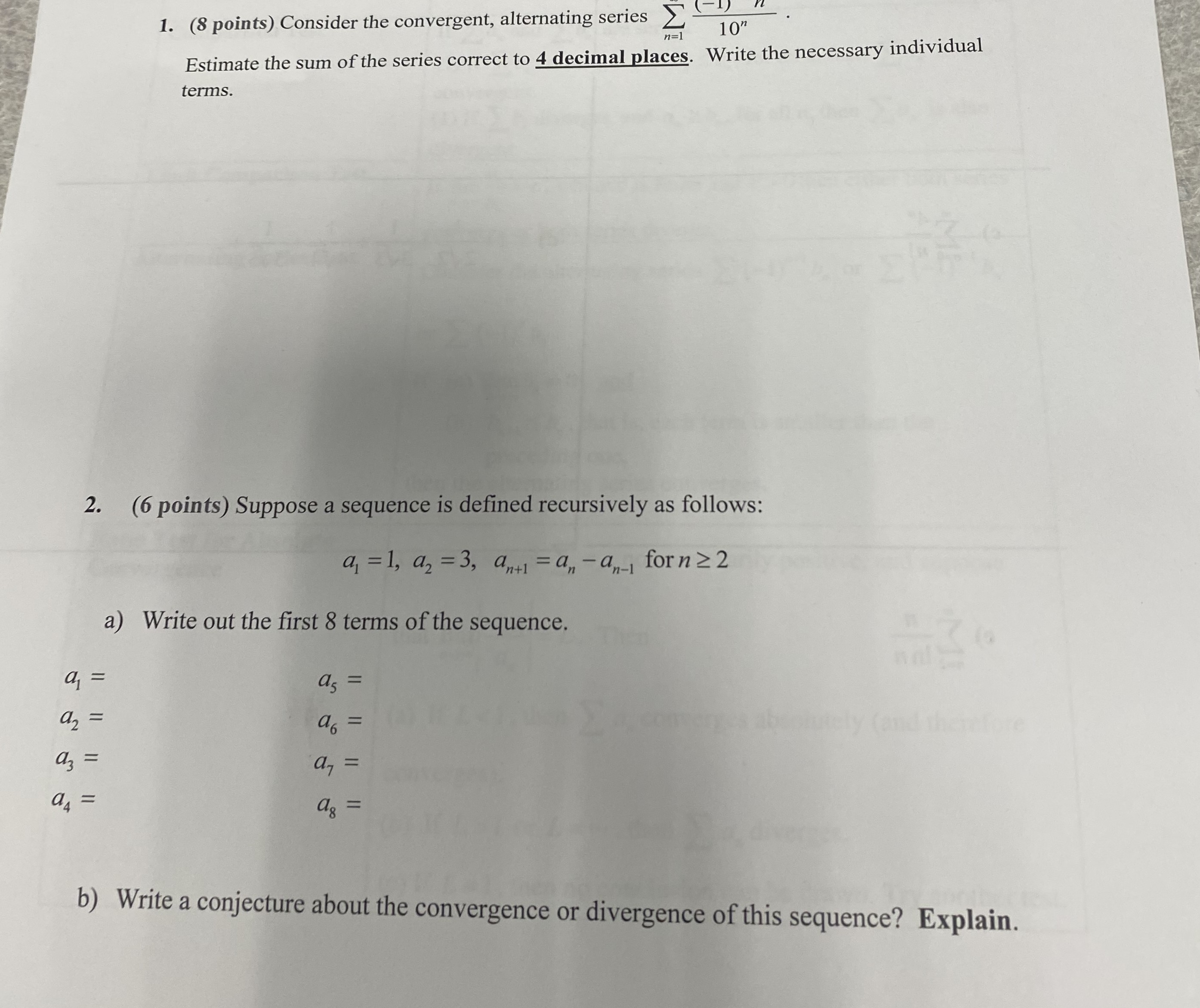 Solved 1. (8 points) Consider the convergent, alternating | Chegg.com