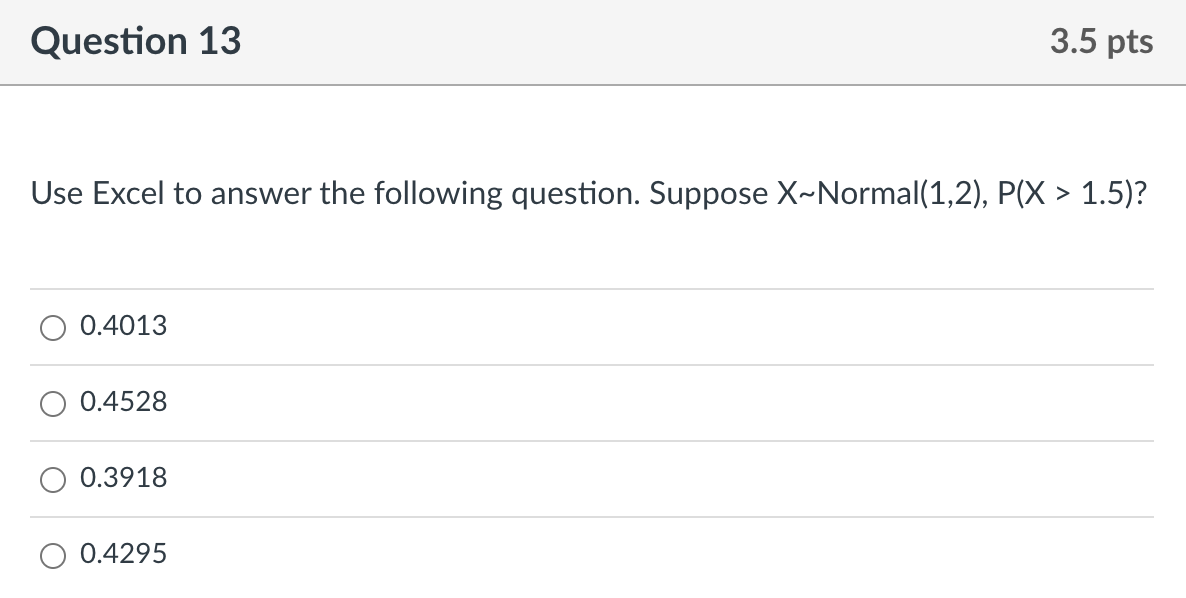 Solved Use Excel to answer the following question. Suppose | Chegg.com