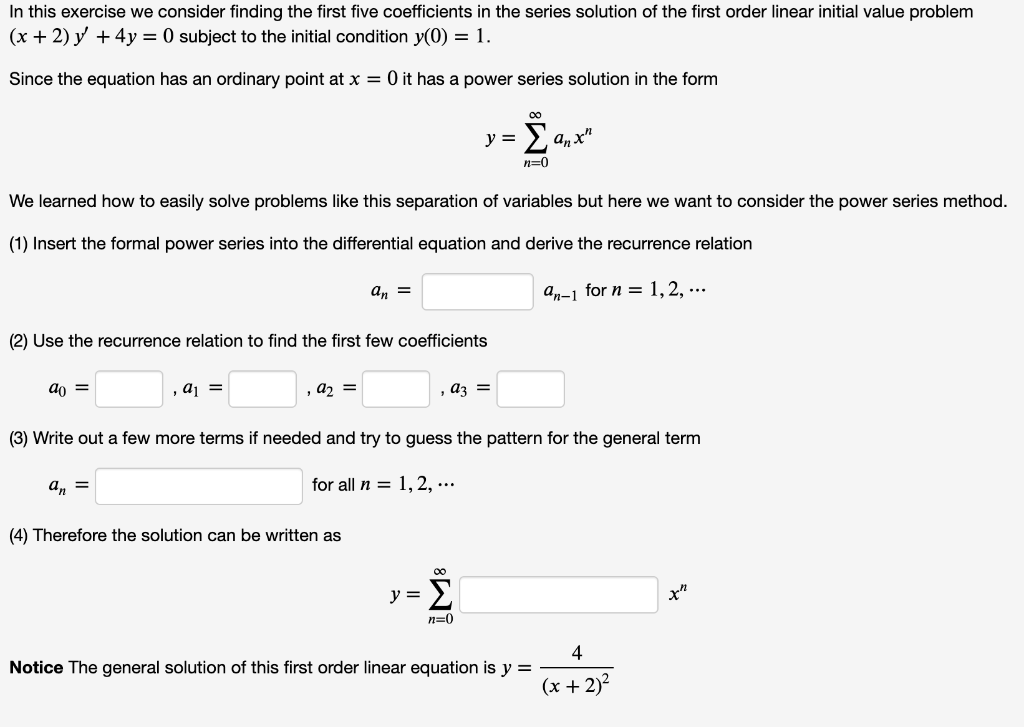Solved - y = 0. This equation has an ordinary point at x = 0 | Chegg.com