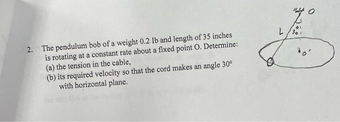 Solved 2. The pendulum bob of a weight 0.2Ib and length of | Chegg.com