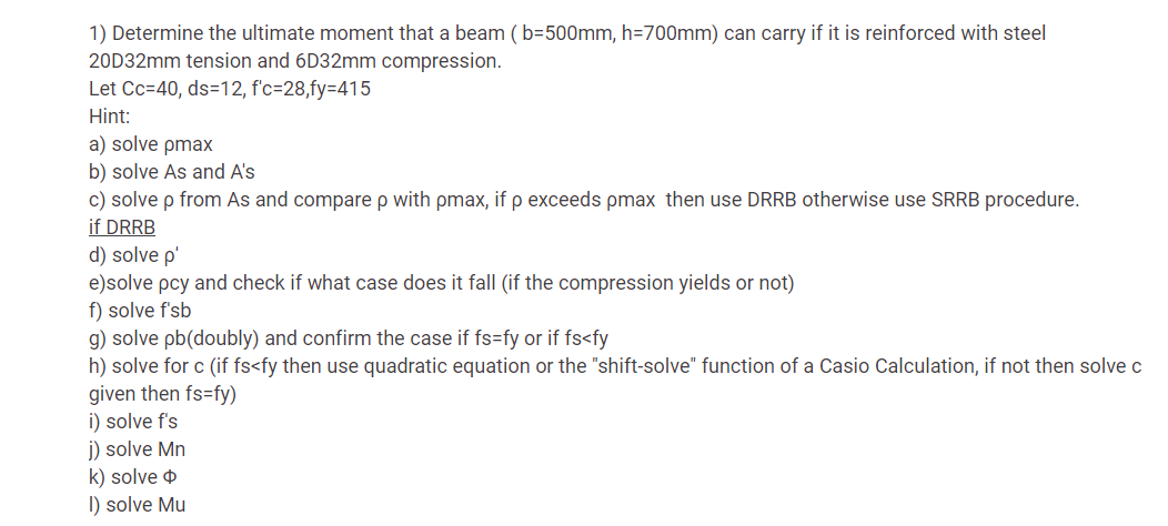Solved 1) Determine the ultimate moment that a beam | Chegg.com