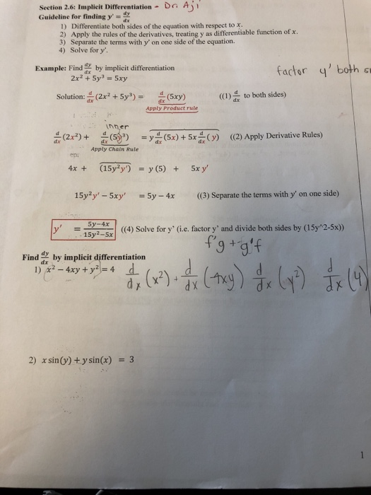 Solved Section 2.6: Implicit Differentiation. Dr. AS | Chegg.com