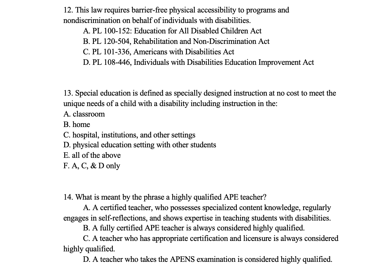 12. This law requires barrier-free physical | Chegg.com