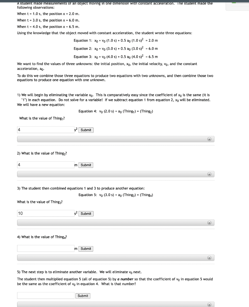 Solved A student made measurements of an object moving in | Chegg.com