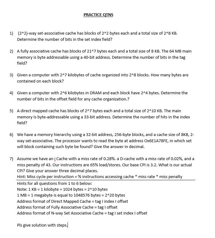 Solved PRACTICE QTNS 1) (242)-way set-associative cache has | Chegg.com