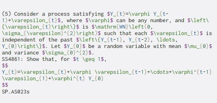 Solved (5) Consider a process satisfying $Y_{t}=\varphi | Chegg.com
