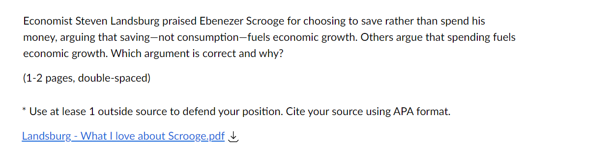 Solved Economist Steven Landsburg praised Ebenezer Scrooge | Chegg.com