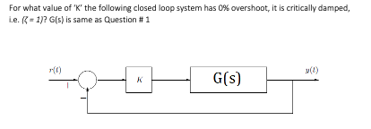 Solved For what value of ' K ' the following closed loop | Chegg.com