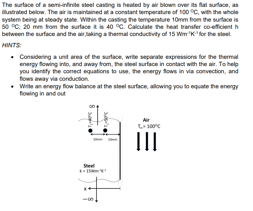 Solved The surface of a semi-infinite steel casting is | Chegg.com