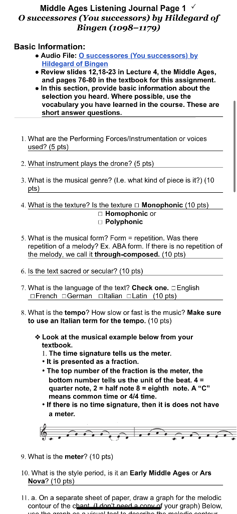 Middle Ages Listening Journal Page 1 o successores | Chegg.com