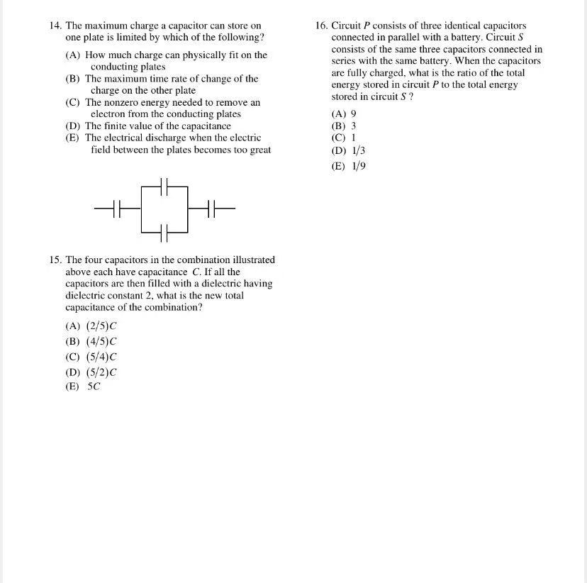 Solved 14. The maximum charge a capacitor can store on one | Chegg.com