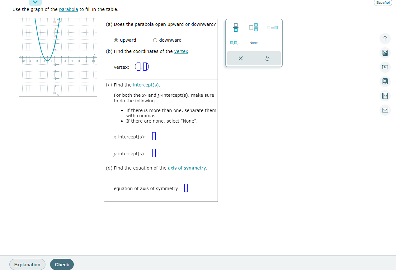Solved Use the graph of the parabola to fill in the table. | Chegg.com