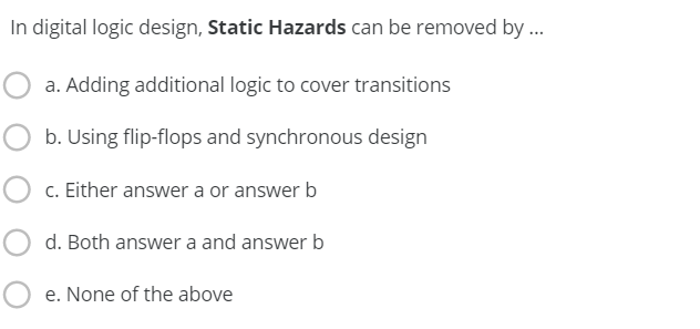 Solved In digital logic design, Static Hazards can be | Chegg.com