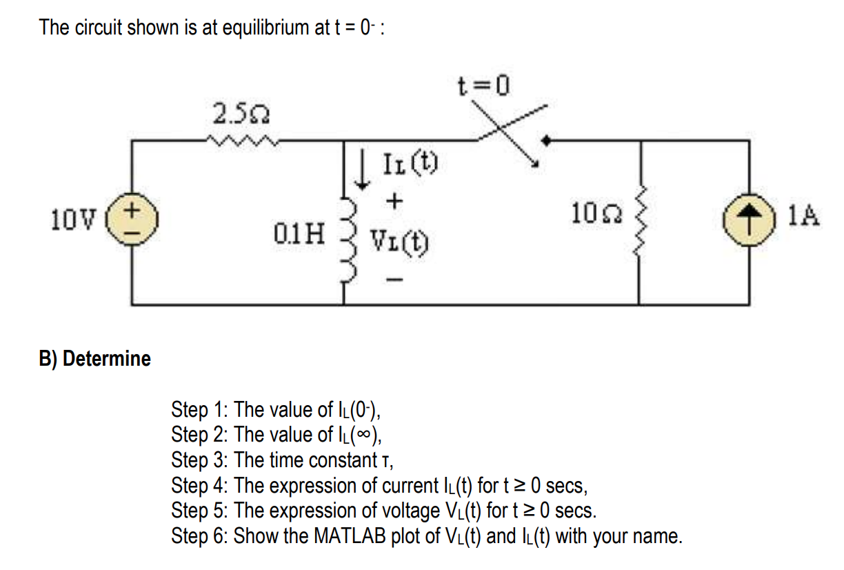 Solved The circuit shown is at equilibrium at t=0−: B) | Chegg.com