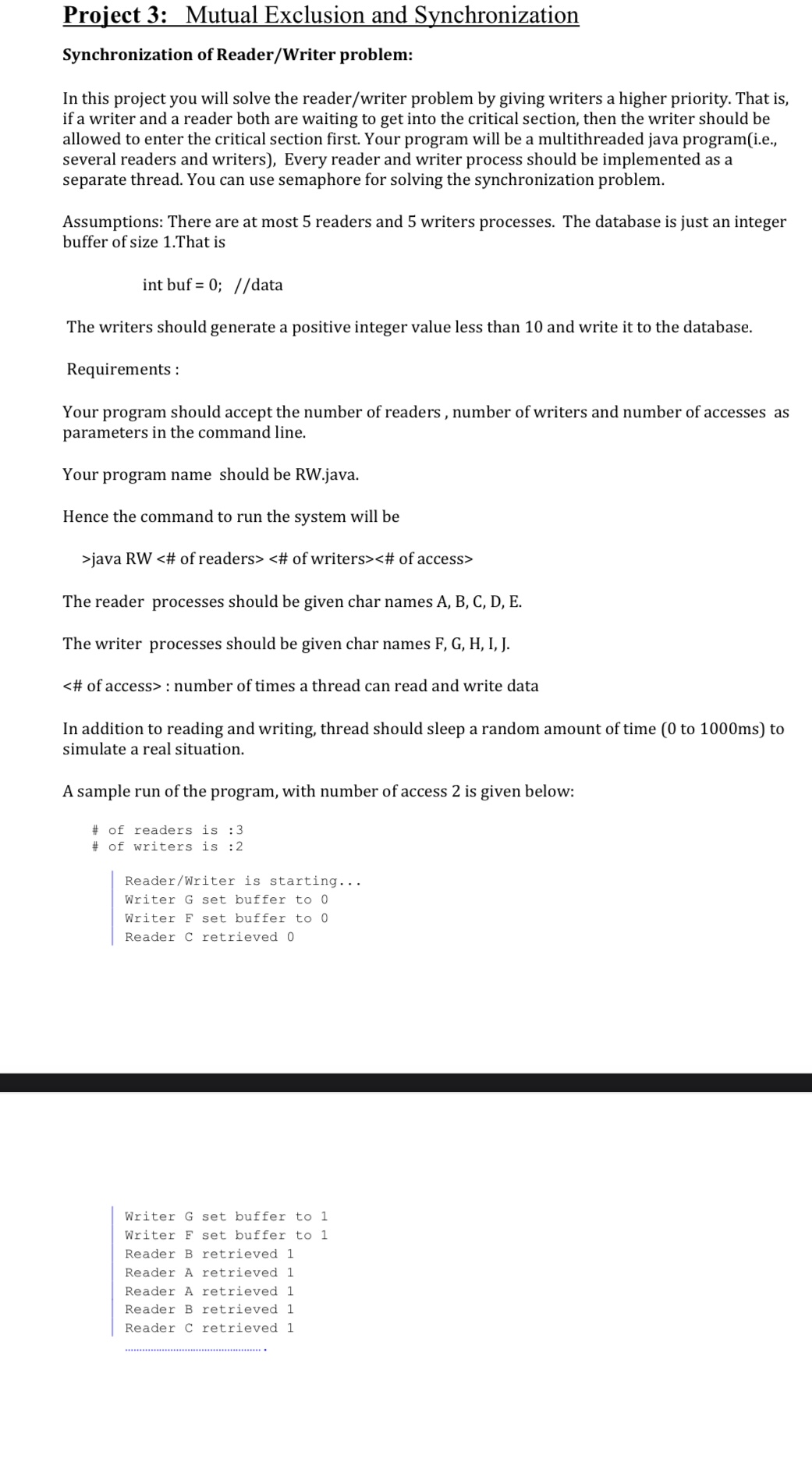 Solved Project 3: Mutual Exclusion and Synchronization | Chegg.com