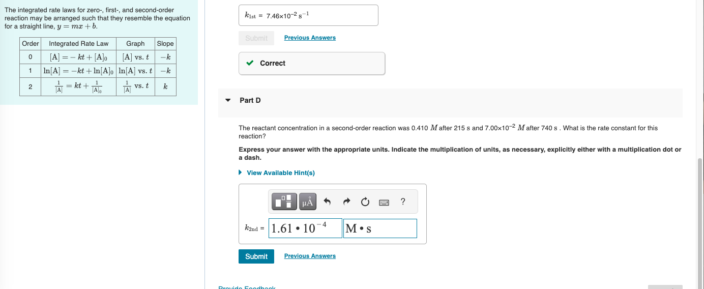 Solved The integrated rate laws for zero-, ﻿first-, ﻿and | Chegg.com