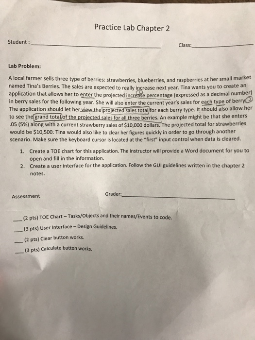 Solved Practice Lab Chapter 2 Student: Class: Lab Problem: A | Chegg.com