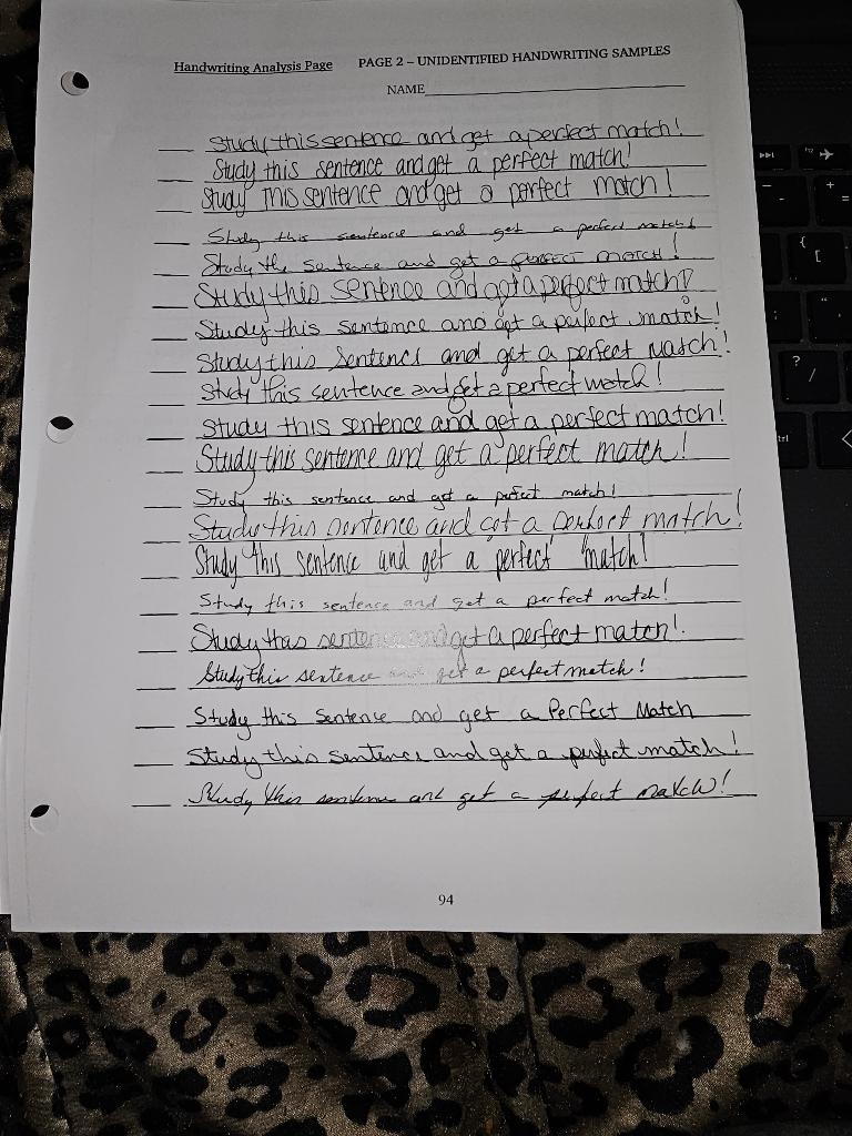 Solved Handwriting Analysis Page PAGE 2 - UNIDENTIFIED | Chegg.com