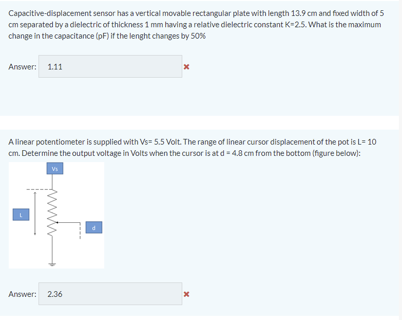 Solved Capacitive-displacement sensor has a vertical movable | Chegg.com