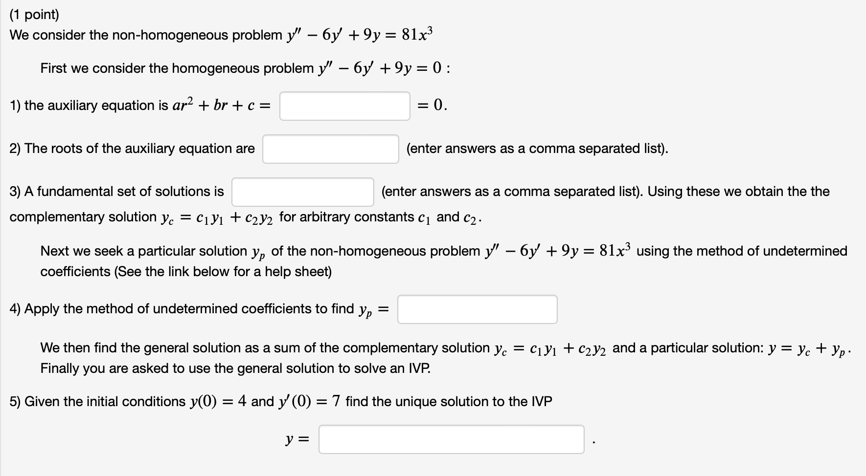 Solved (1 point) We consider the non-homogeneous problem | Chegg.com