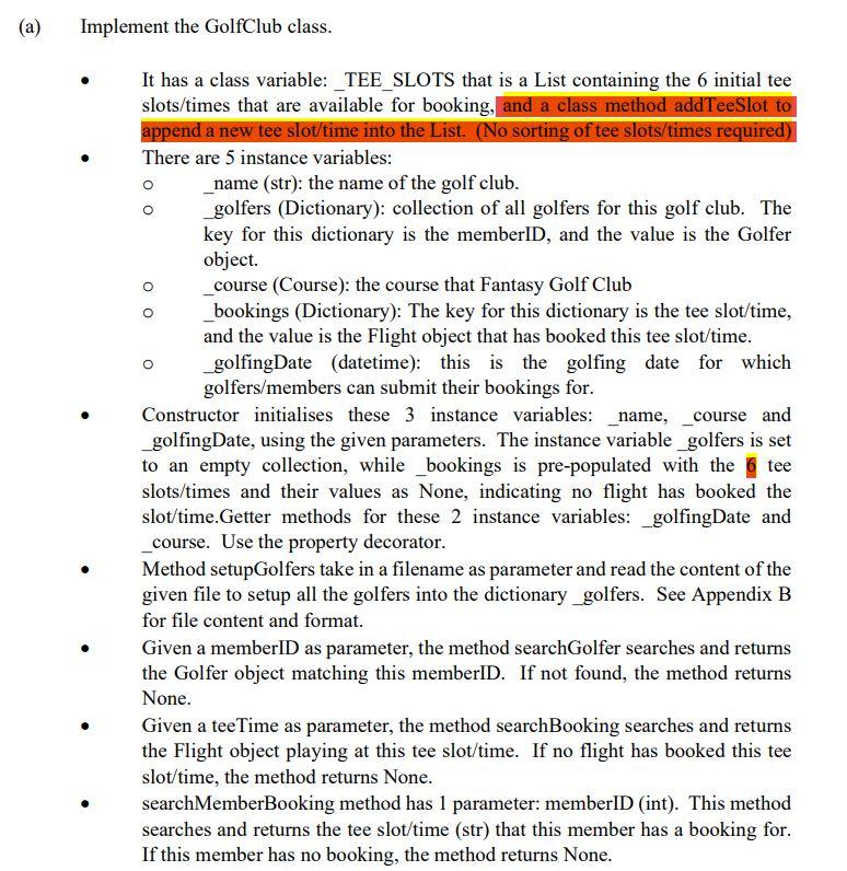 Solved (a) Implement the GolfClub class. It has a class | Chegg.com