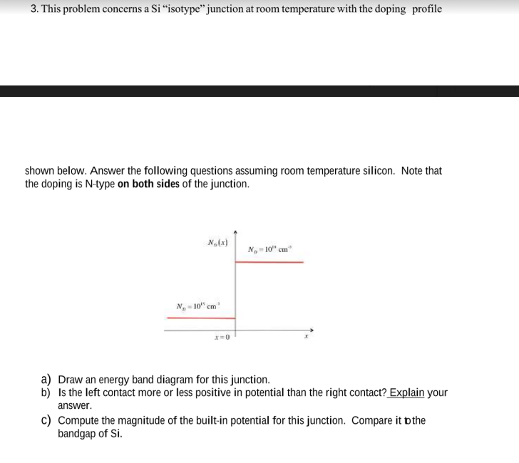 Solved 3. This problem concerns a Si “isotype” junction at | Chegg.com