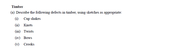 Solved Timber (a) Describe the following defects in timber, | Chegg.com