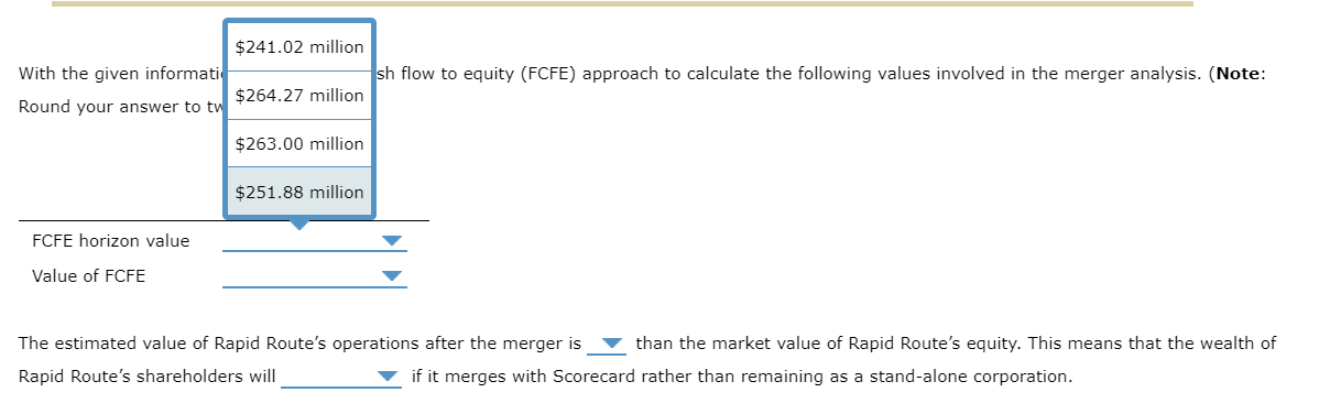 Merger analysis - Free cash flow to equity | Chegg.com