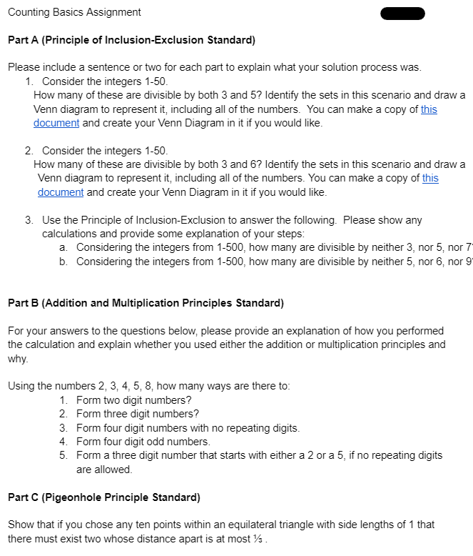 Counting Basics AssignmentPart A (Principle of | Chegg.com