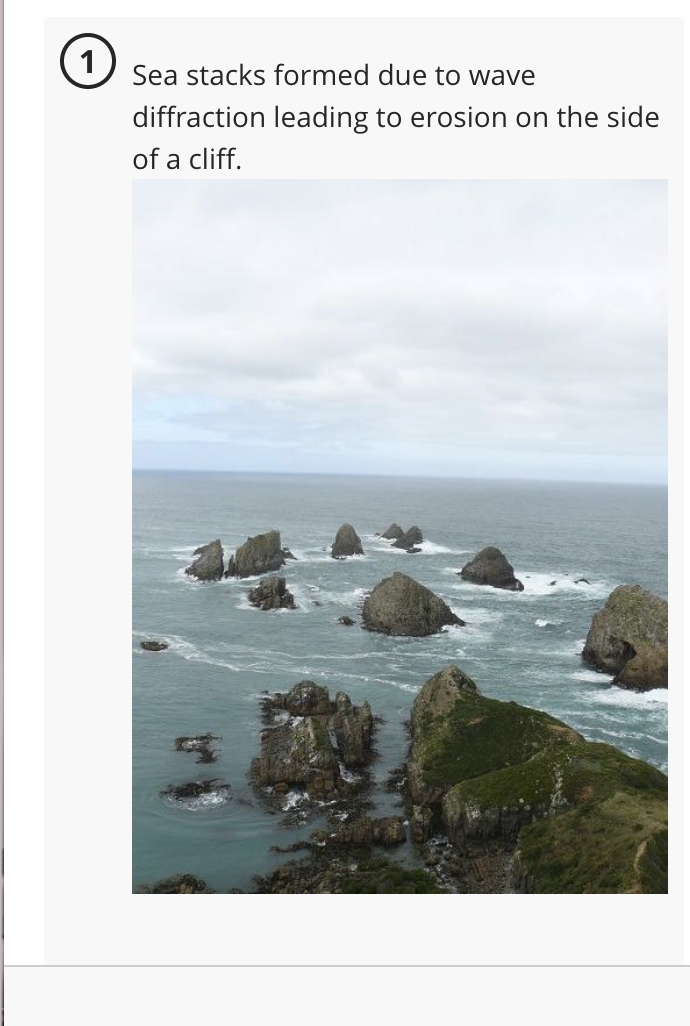 Solved (1) ﻿Sea stacks formed due to wavediffraction leading | Chegg.com