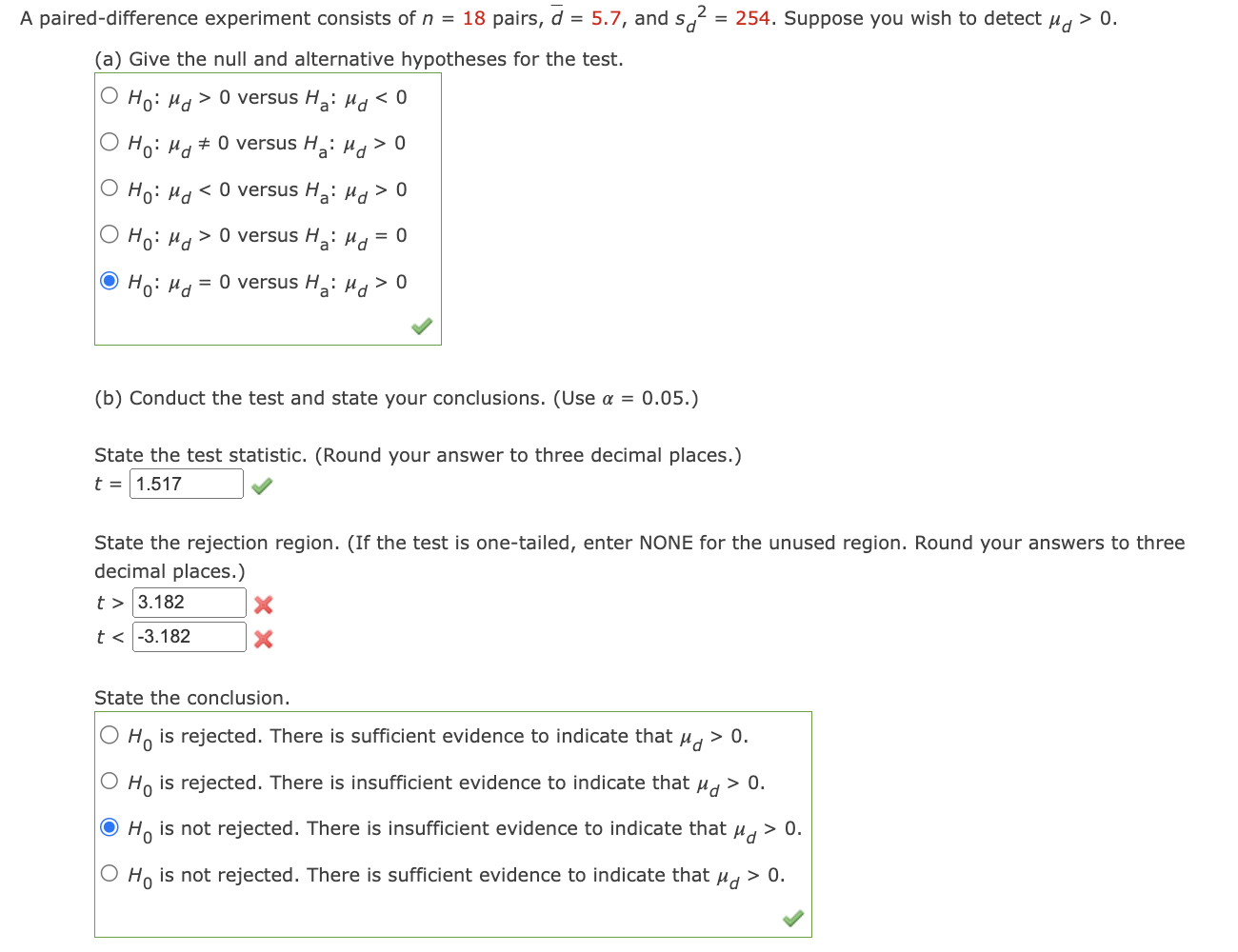 Solved A paired-difference experiment consists of n=18 | Chegg.com