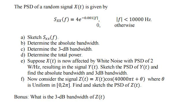 Solved The PSD of a random signal x(t) ﻿is given | Chegg.com