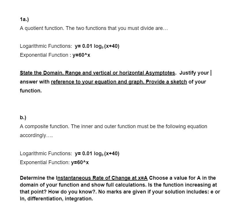 Solved 1a.) A quotient function. The two functions that you | Chegg.com