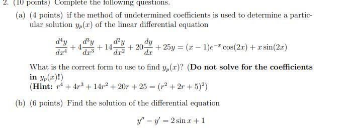 Solved 2. (10 points) Complete the following questions. (a) | Chegg.com