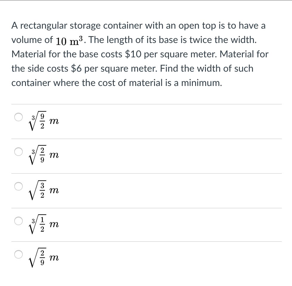 Solved A rectangular storage container with an open top is | Chegg.com