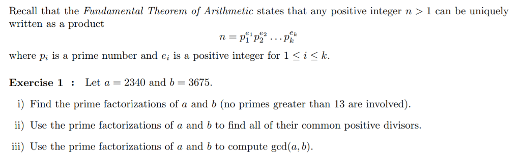 Solved Recall that the Fundamental Theorem of Arithmetic | Chegg.com