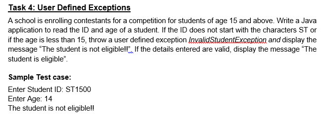 Solved Task 4: User Defined Exceptions A school is enrolling | Chegg.com