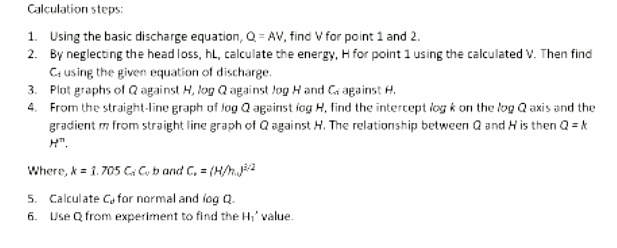 for experiment of flow overt crump weir fill in | Chegg.com