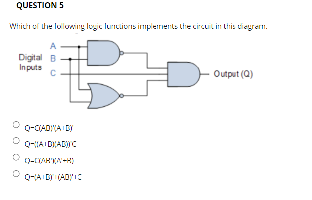 Solved QUESTION 5 Which of the following logic functions | Chegg.com