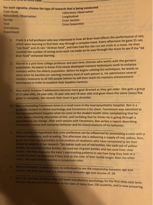 Solved For each vignette, choose the type of research that | Chegg.com