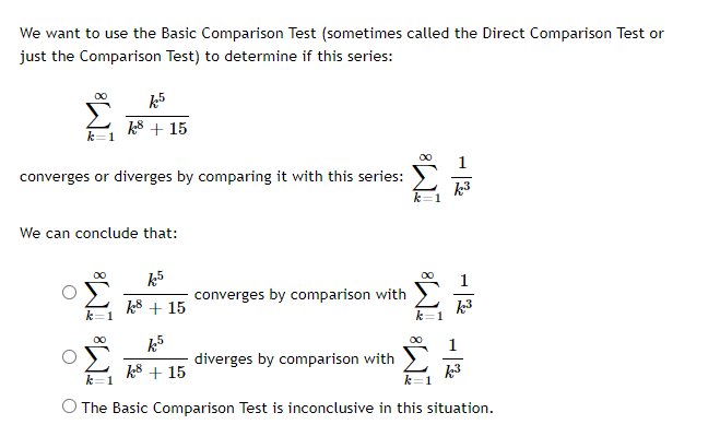 Solved We want to use the Basic Comparison Test (sometimes | Chegg.com