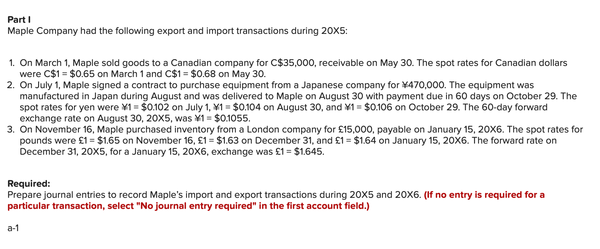 Solved Part 1 Maple Company had the following export and | Chegg.com