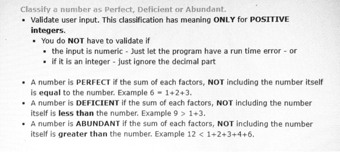 Solved Classify a number as Perfect, Deficient or Abundant. | Chegg.com