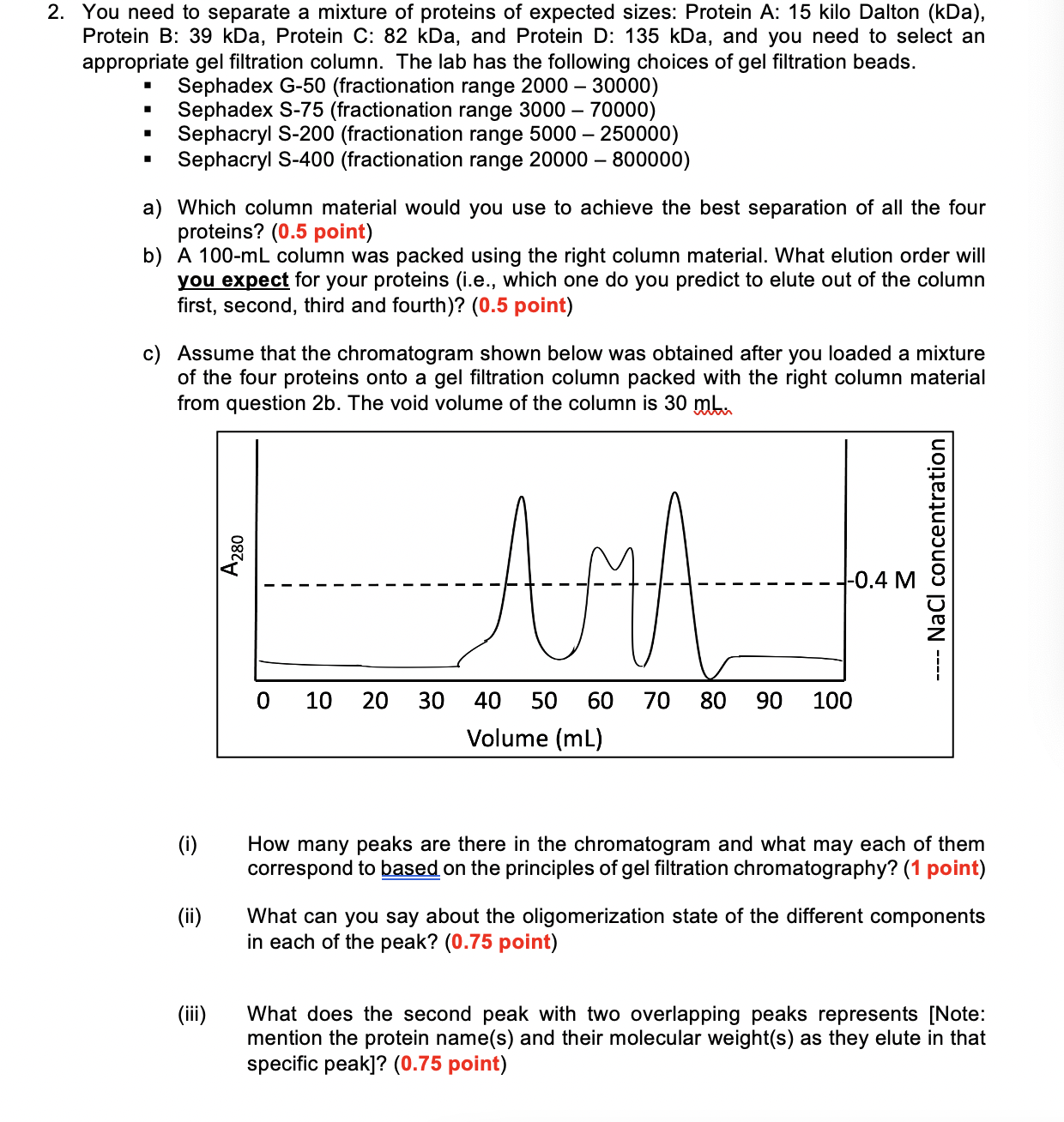 Solved 2. ﻿You need to separate a mixture of proteins of | Chegg.com
