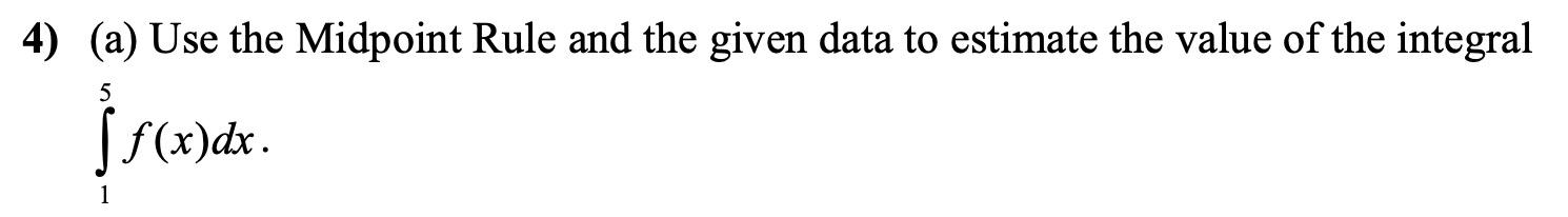 Solved 4) (a) Use the Midpoint Rule and the given data to | Chegg.com