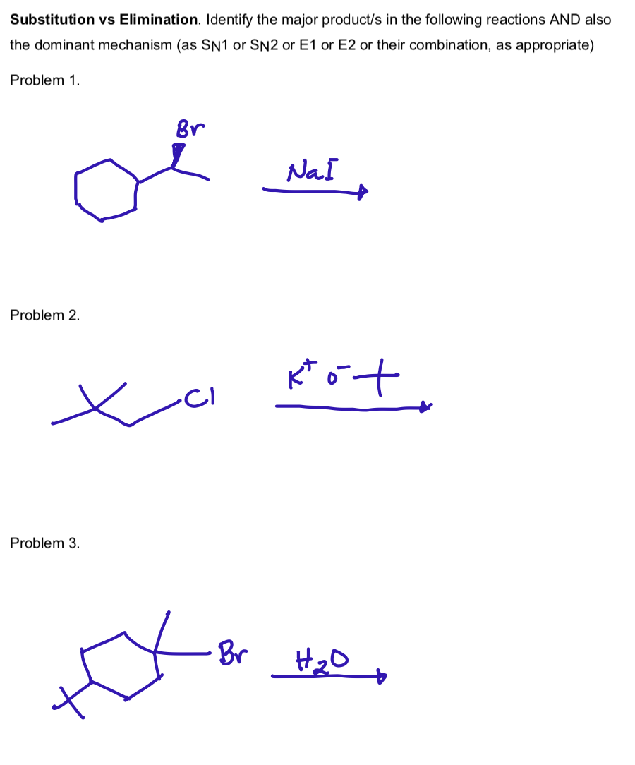 Solved Substitution vs Elimination. Identify the major | Chegg.com