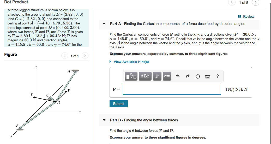 Solved Dot Product Review Part A - Finding the | Chegg.com