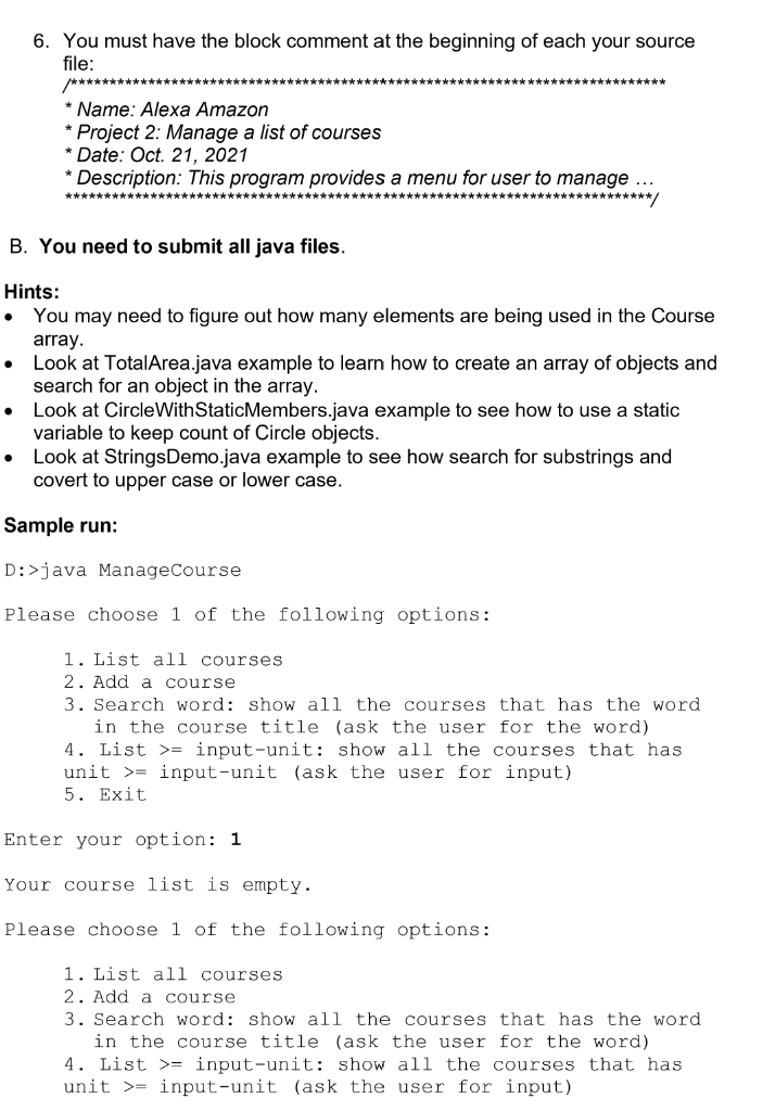 PROGRAMMING PROJECT #2A: Managing Your Courses Using | Chegg.com