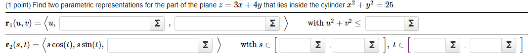 Solved (1 point) Find two parametric representations for the | Chegg.com