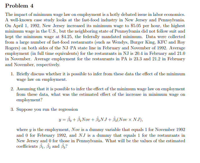 Problem 4 The impact of minimum wage law on | Chegg.com
